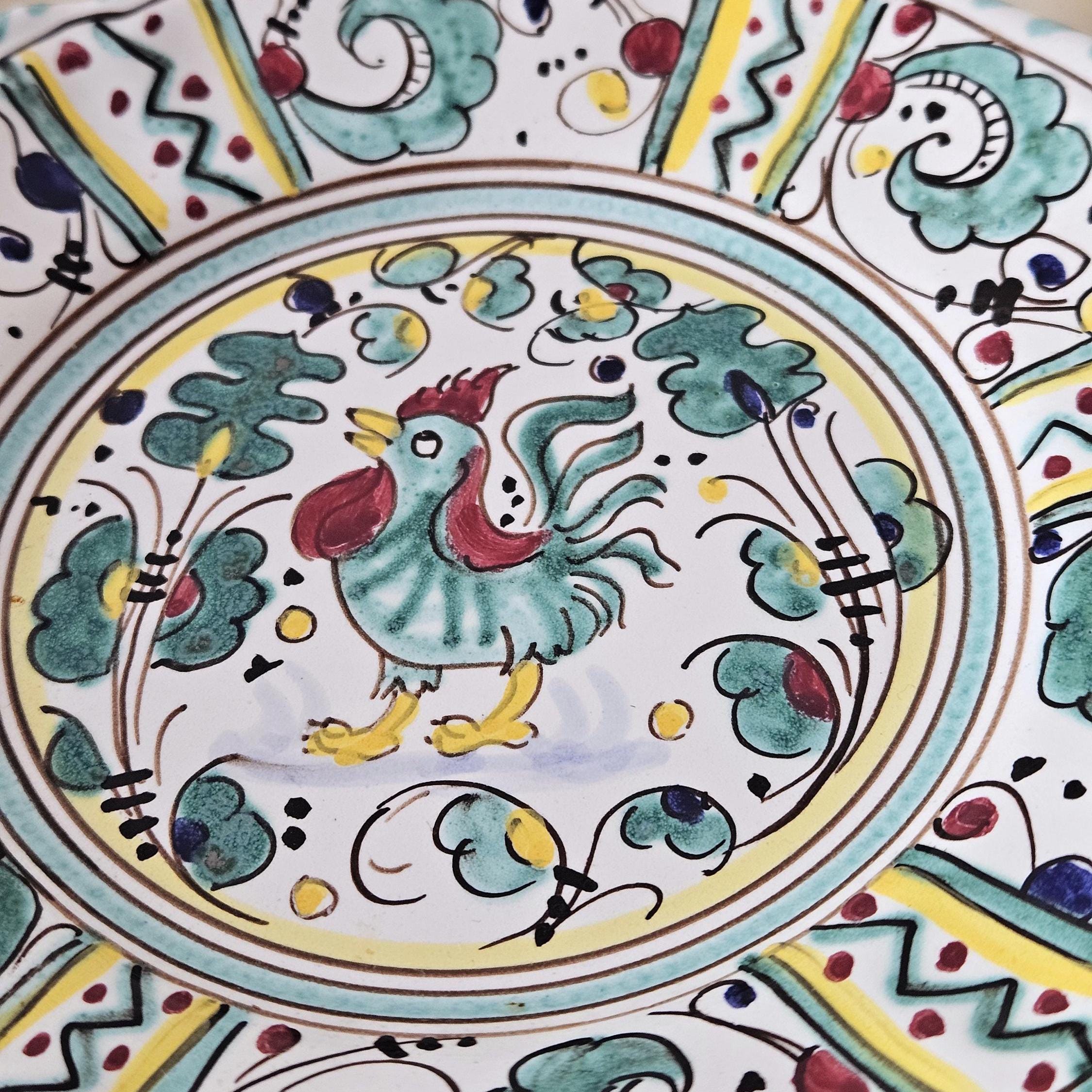 Vintage Deruta Italy Plate, Green Rooster Collection, Handpainted ...