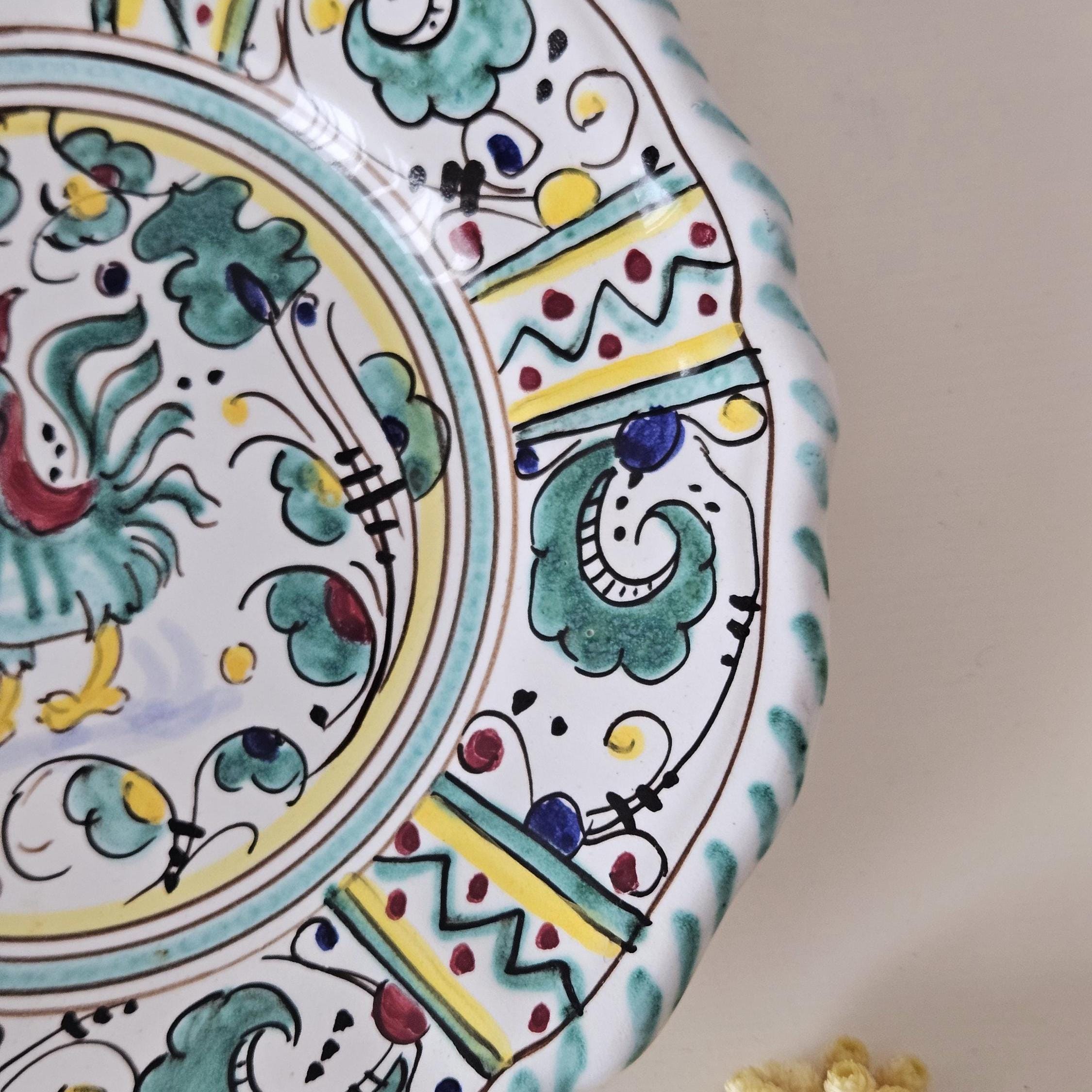 Vintage Deruta Italy Plate, Green Rooster Collection, Handpainted ...