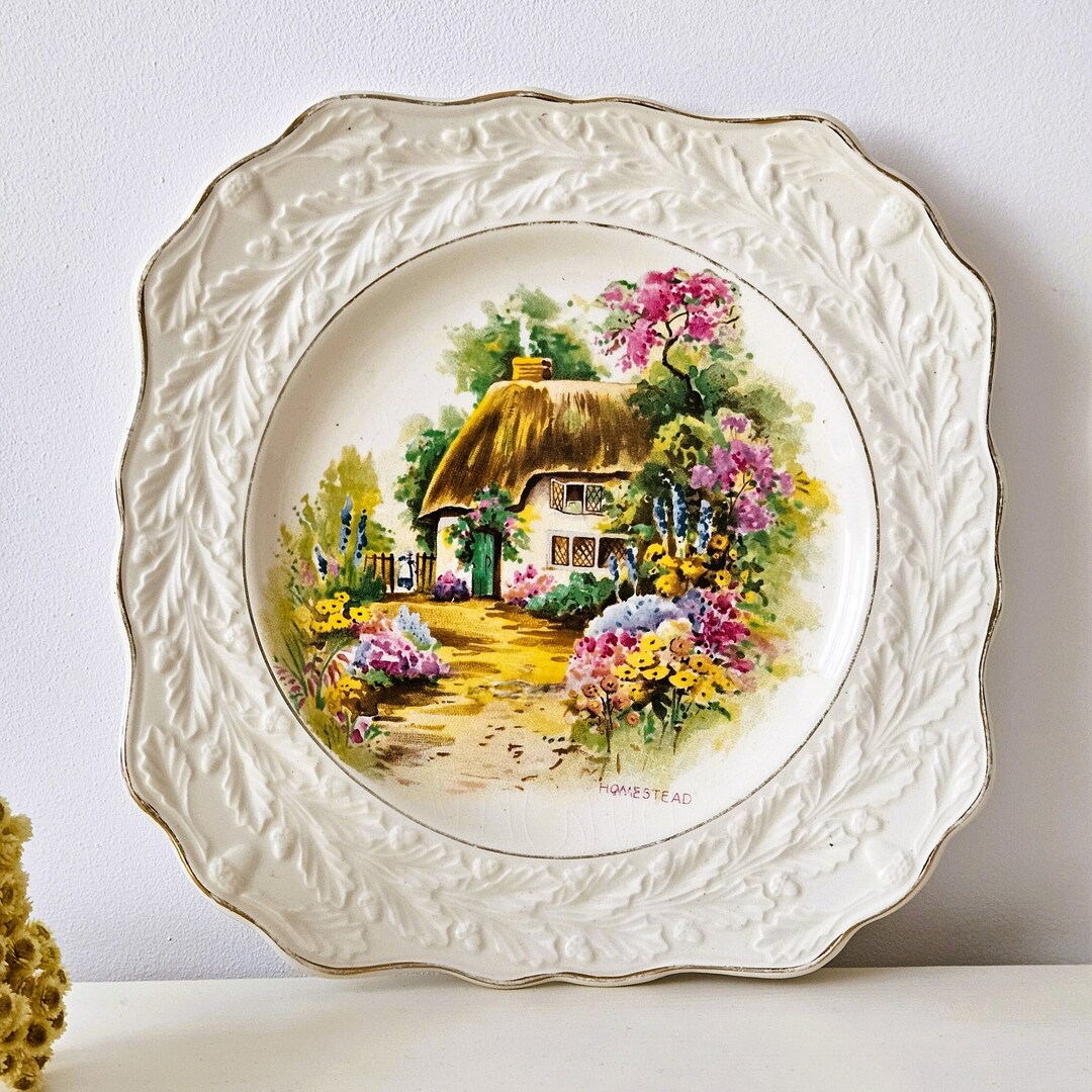 Vintage Old English Oak Plate, Cottage Scene Decorative Plate, English ...