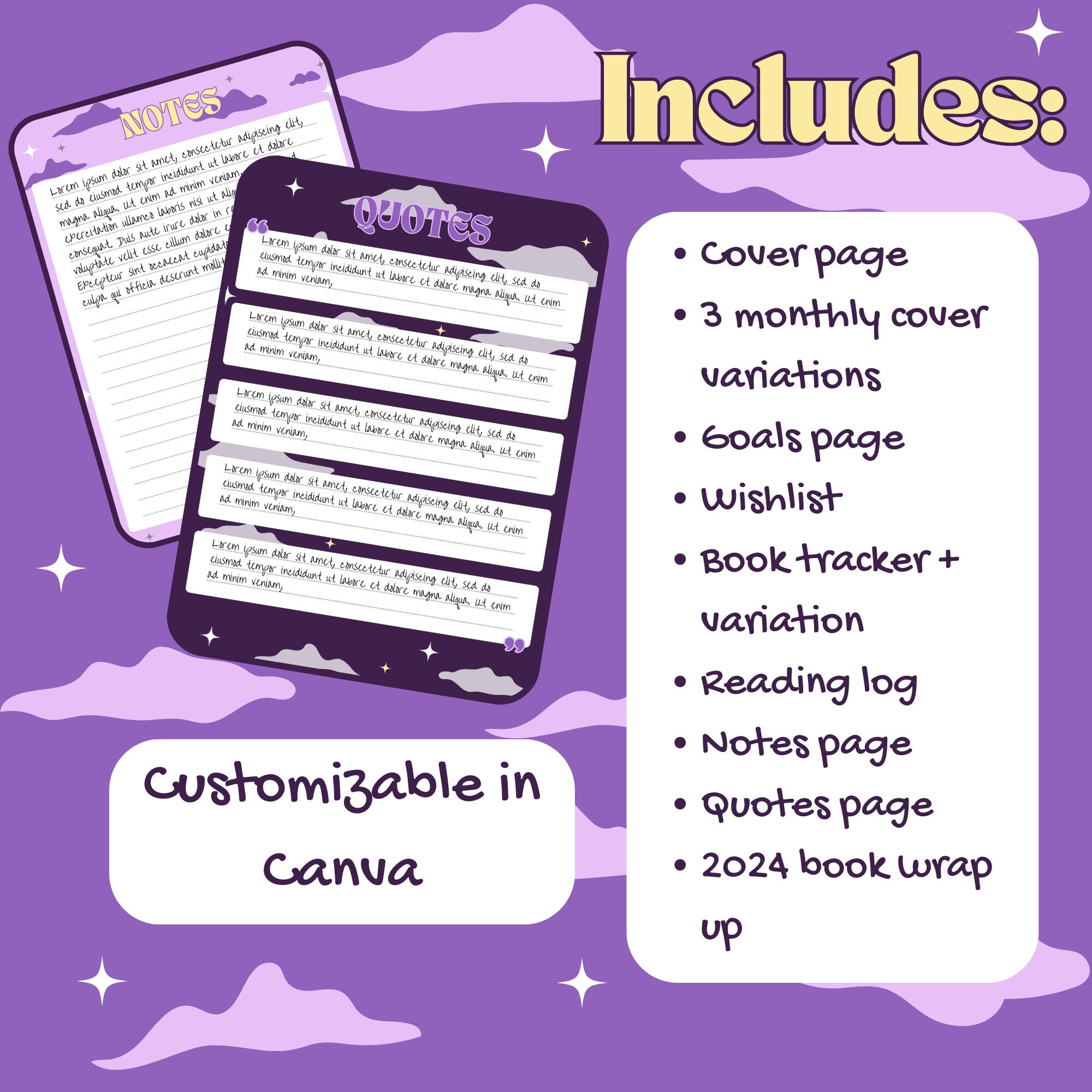 2024 Editable Canva Reading Journal Template | Editable Digital Reading ...