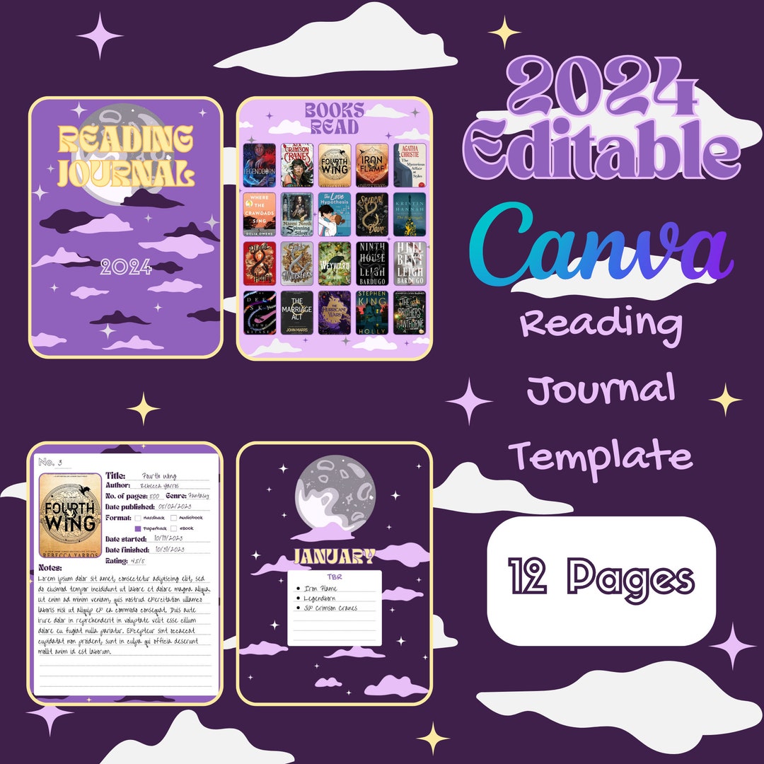2024 Editable Canva Reading Journal Template | Editable Digital Reading ...