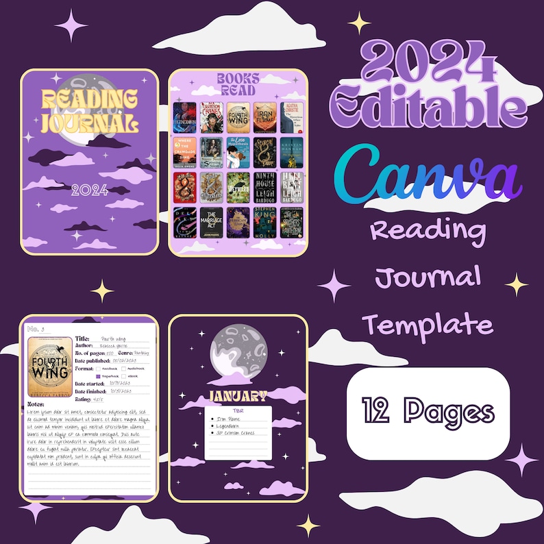 2024 Editable Canva Reading Journal Template | Editable Digital Reading ...