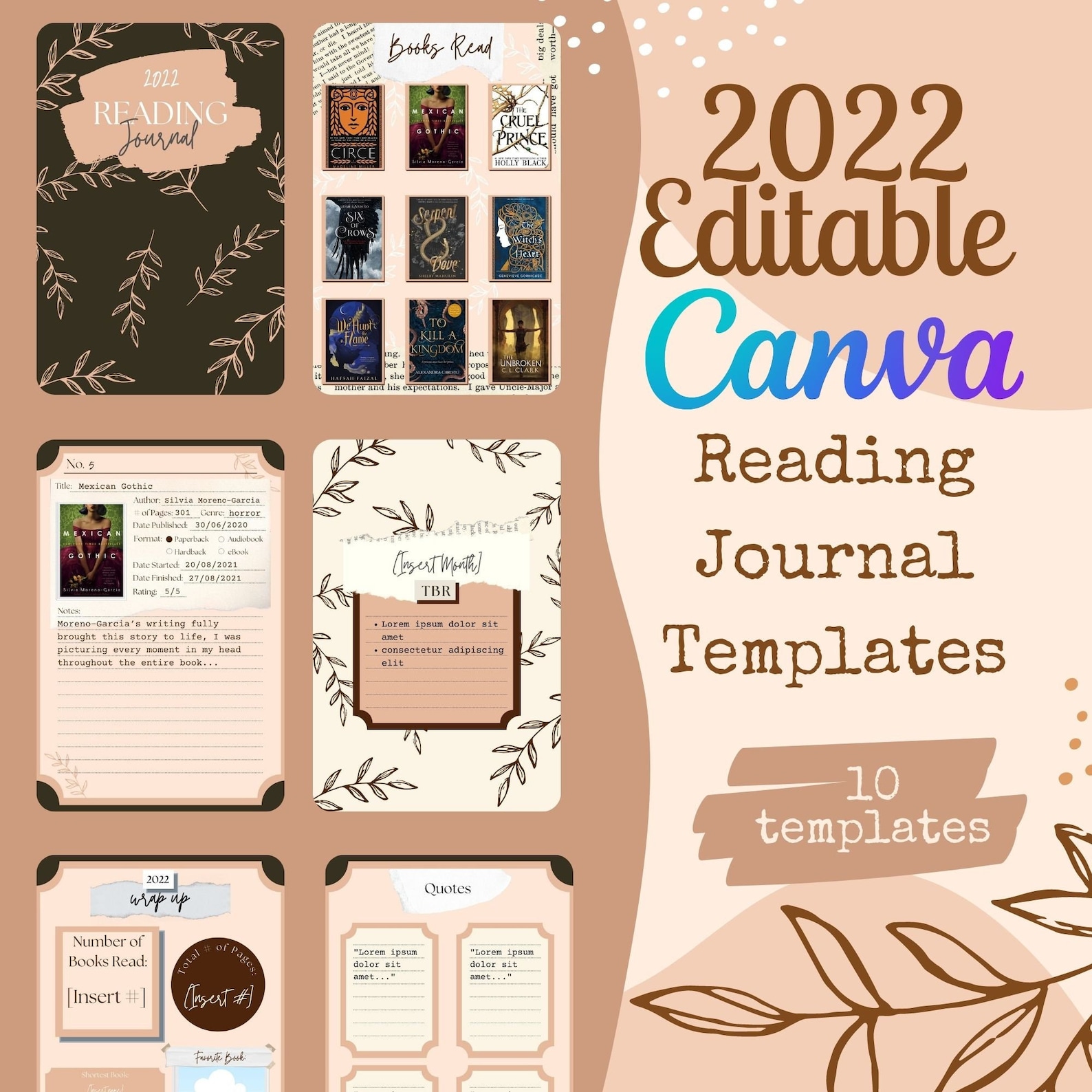 2022 Editable Canva Reading Journal Template | Editable Digital Reading ...
