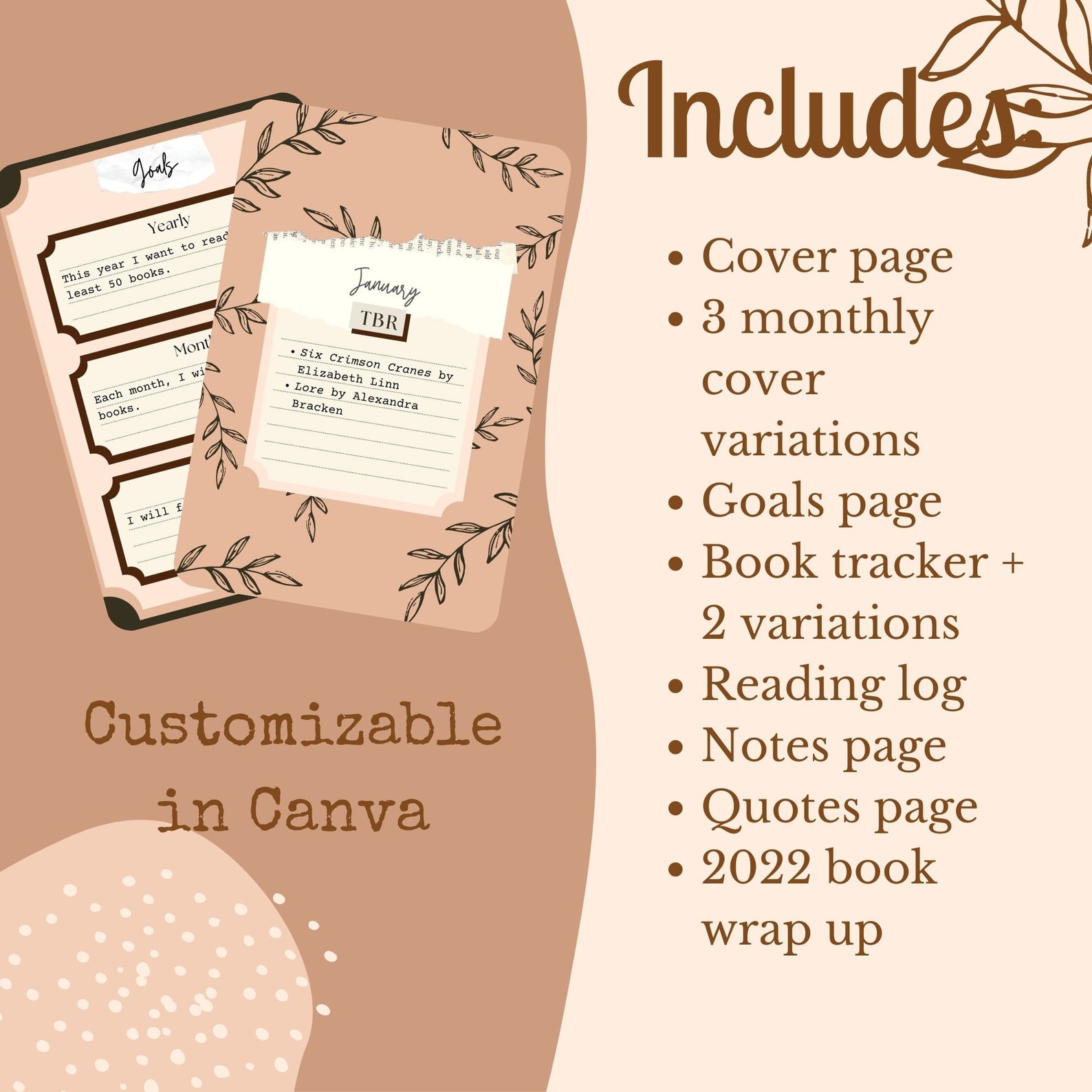 2022 Editable Canva Reading Journal Template | Editable Digital Reading ...