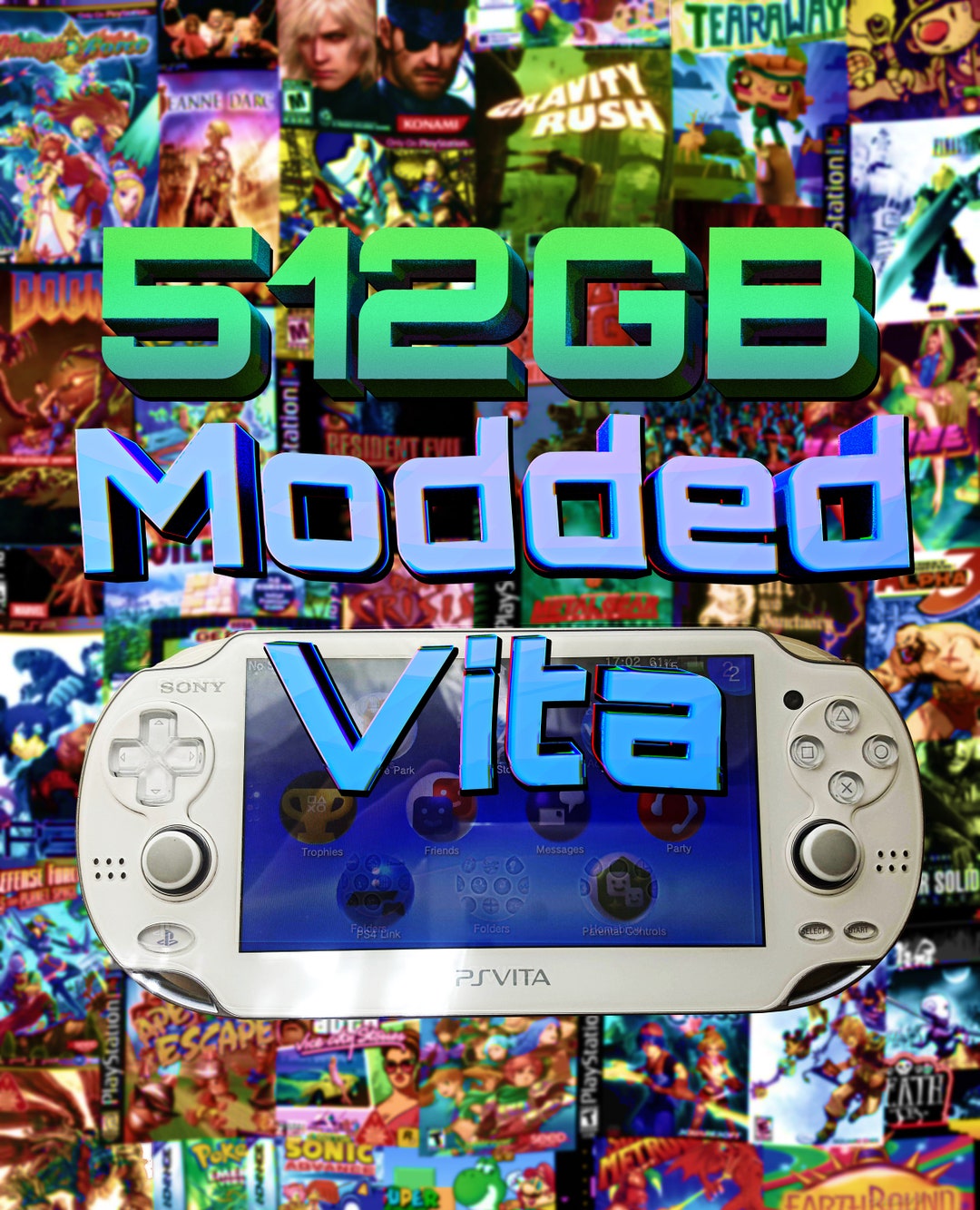 Sony PS Vita 1000 Glacier White Custom 512GB Bundle 480 Psp/psx/vita ...