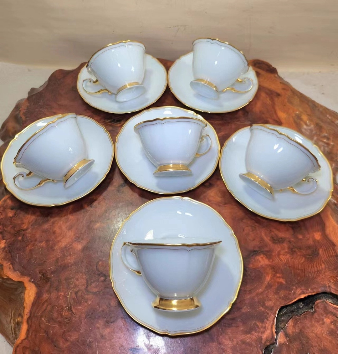 White Porcelain Gold Thread Embossed Tea Cup by OKURA - Etsy