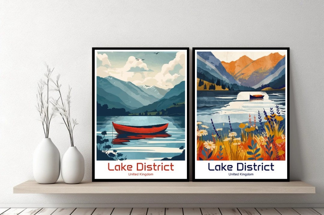 Lake District United Kingdom Poster Travel Lake District Print Canvas ...