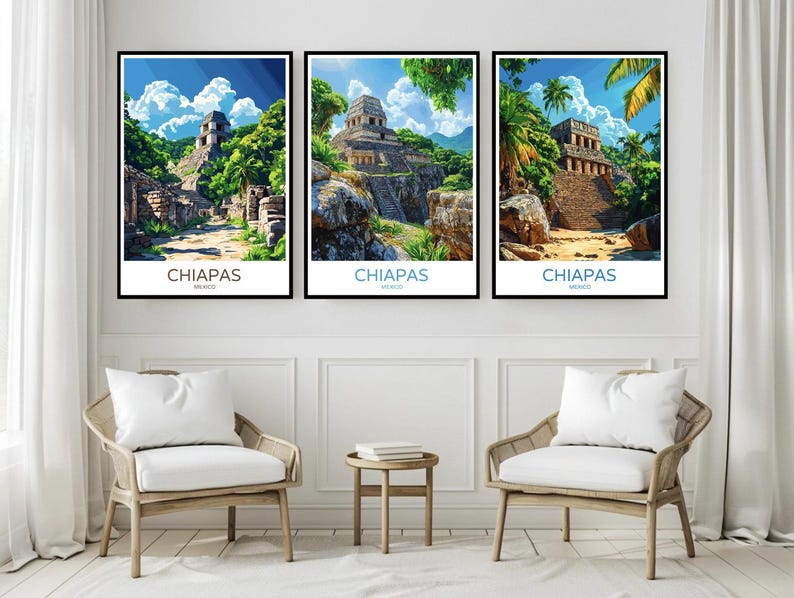 Chiapas Mexico Poster Travel Print Palenque Ruins Chiapas Oaxaca Canvas ...