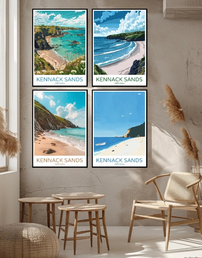 Kennack Sands Beach Cornwall Poster Travel Print Kennack Sands Beach ...