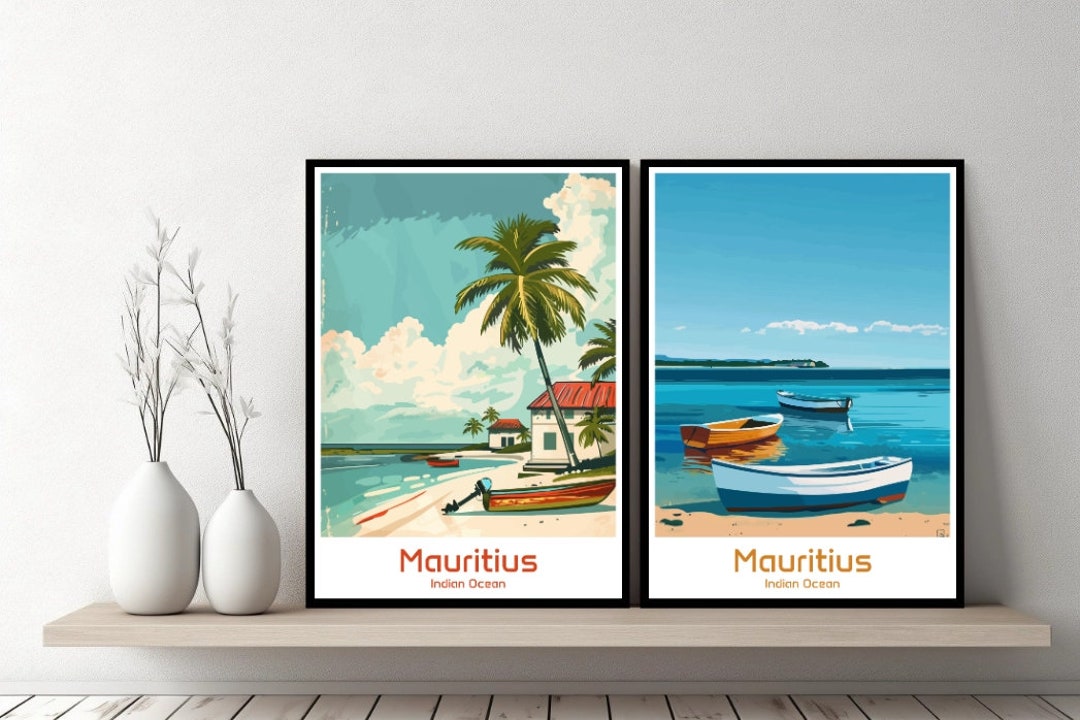 Mauritius Indian Ocean Poster Travel Print Mauritius Beach Sea Canvas ...