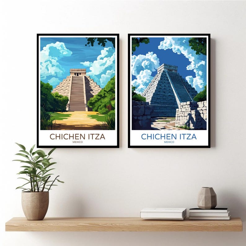 Chichen Itza Mexico Poster Travel Print Mexico Chichen Itza Maya City ...