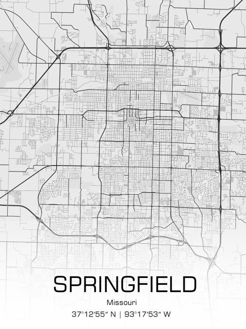Springfield Missouri City Map Poster Print Wall Art Room Home | Etsy
