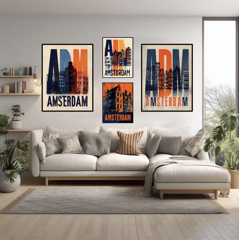 Amsterdam Netherlands Typographic Poster With Dutch Canal Outline and ...