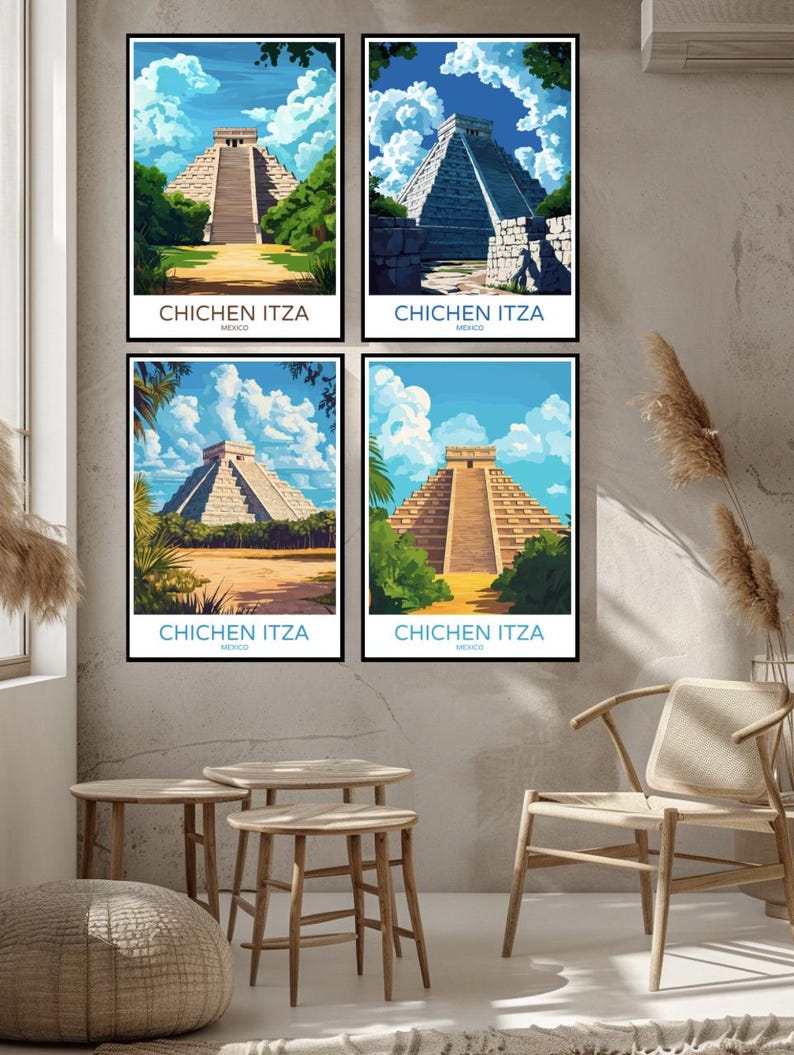 Chichen Itza Mexico Poster Travel Print Mexico Chichen Itza Maya City ...