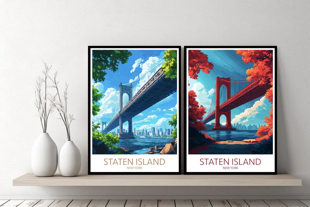 Staten Island New York Poster Travel Print Skyline NYC Staten Island ...