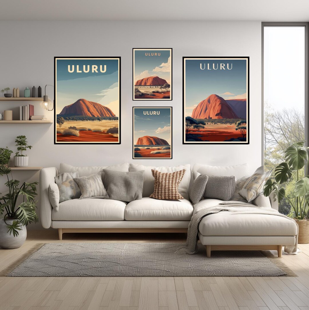 Uluru Australia Vintage Travel Poster Retro Minimalist Wall Art Ayers ...