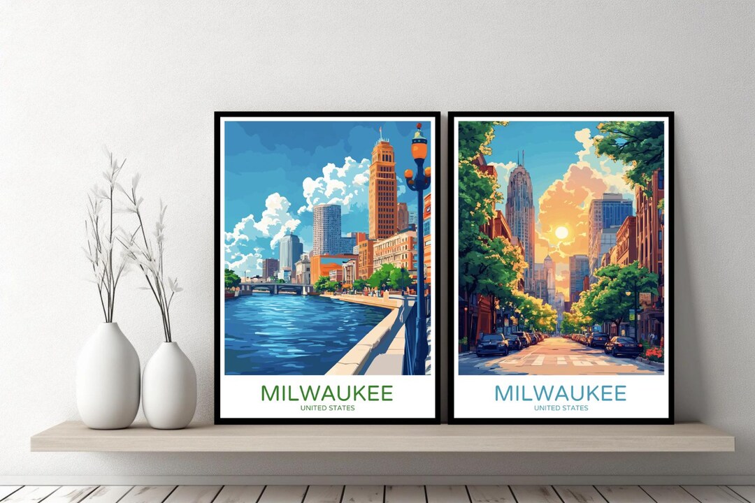 Milwaukee Skyline Poster Travel Print Milwaukee Wisconsin United States ...