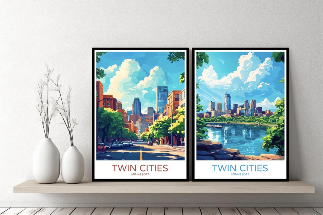 Twin Cities Minnesota Poster Travel Print Minneapolis–saint Paul Unites ...