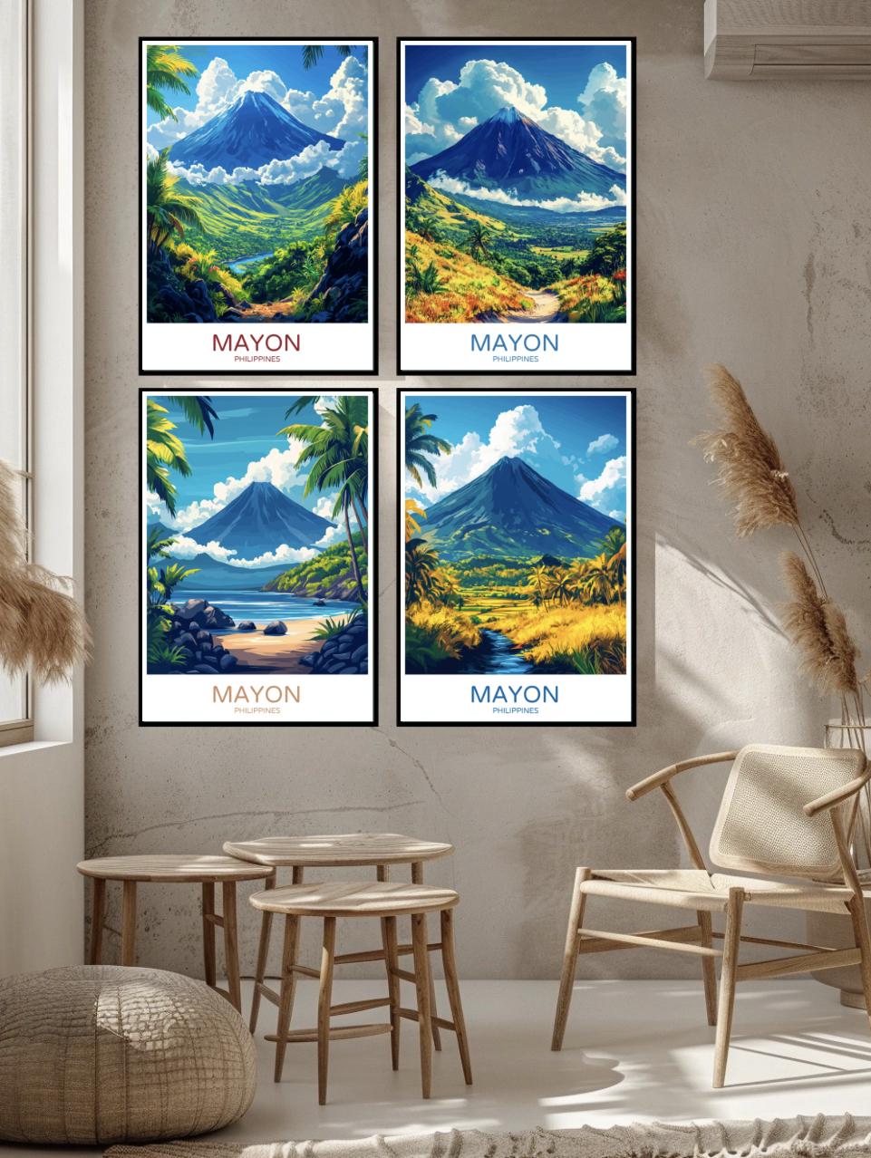 Mayon Volcano Philippines Poster Travel Print Mayon Albay Canvas Wall ...