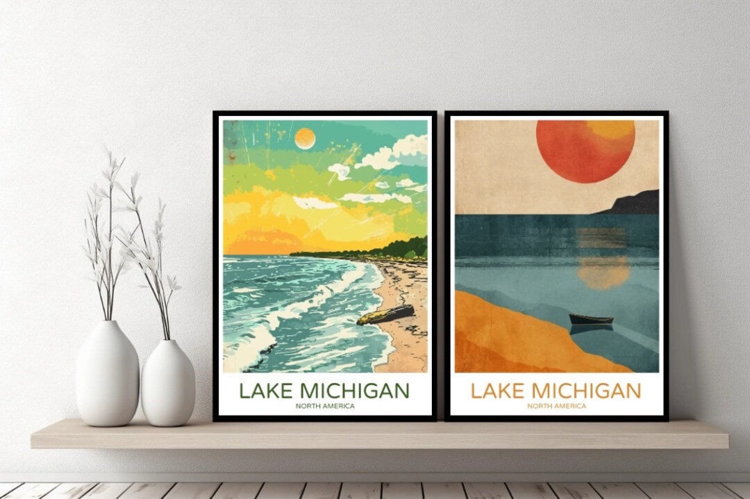 Lake Michigan Great Lakes Poster Travel Print Lake Michigan Sunset ...