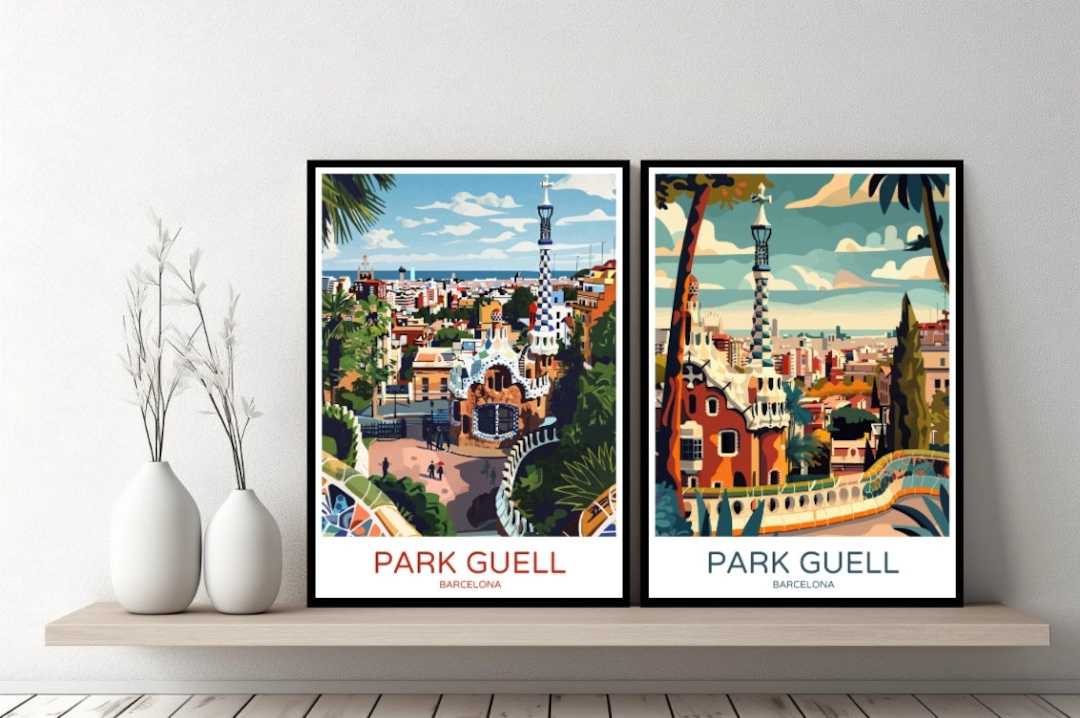 Park Guell Barcelona Spain Poster Travel Print Catalonia Park Guell ...