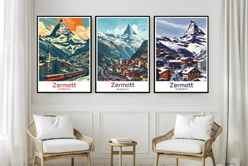 Zermatt Matterhorn Poster Travel Print Switzerland Zermatt Canvas ...