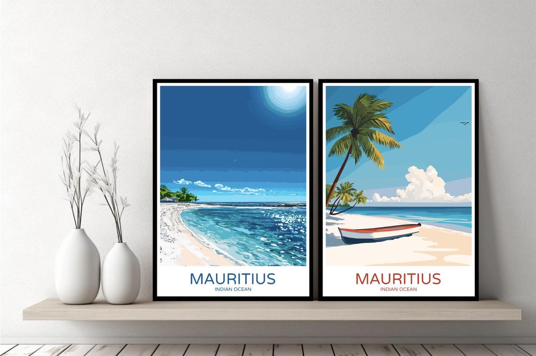 Mauritius Indian Ocean Poster Travel Print Mauritius Beach Sea Canvas ...