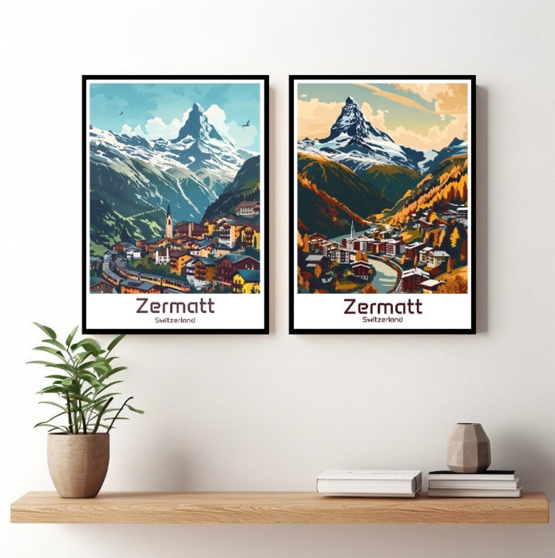 Zermatt Matterhorn Poster Travel Print Switzerland Zermatt Canvas ...