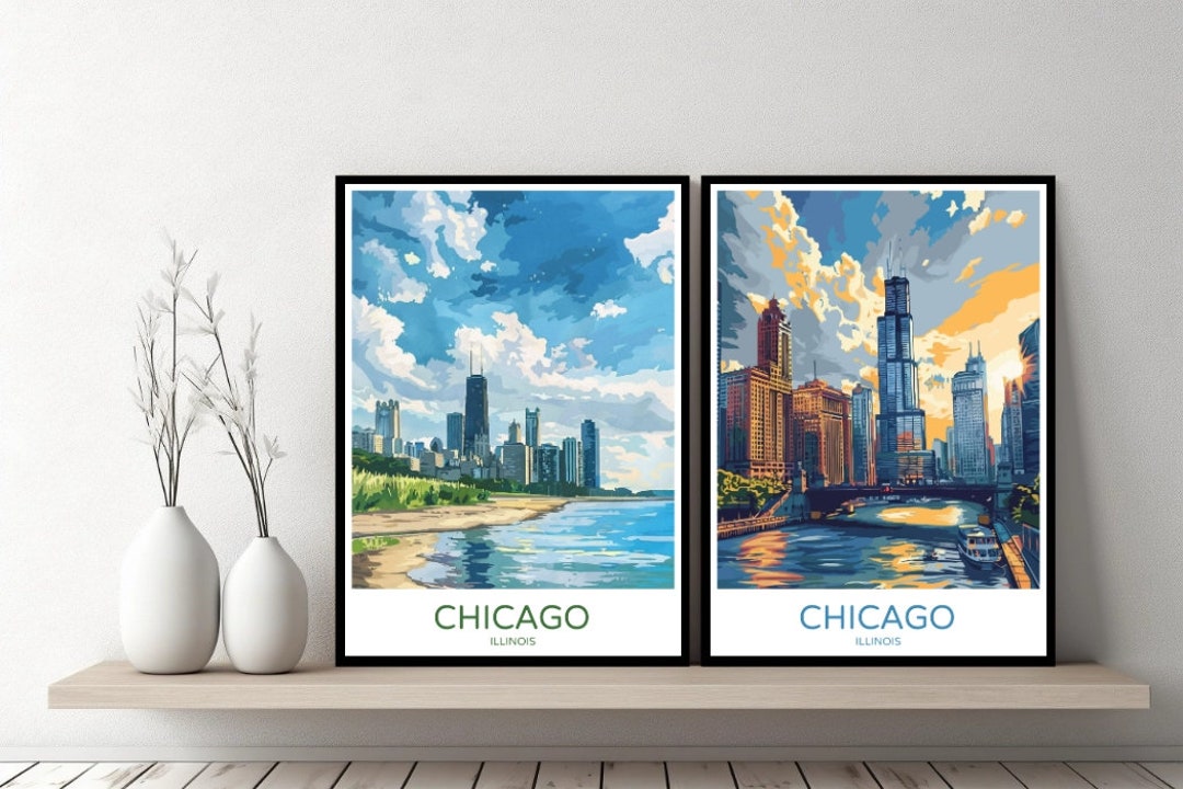 Chicago Skyline Illinois Poster Travel Print Chicago United States ...