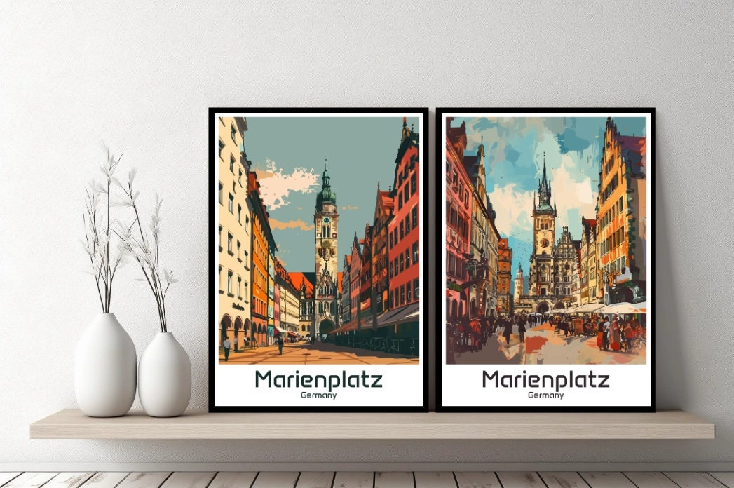 Marienplatz Munich Poster Travel Print Germany Marienplatz Canvas ...