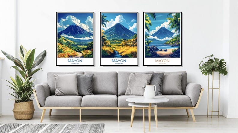 Mayon Volcano Philippines Poster Travel Print Mayon Albay Canvas Wall ...