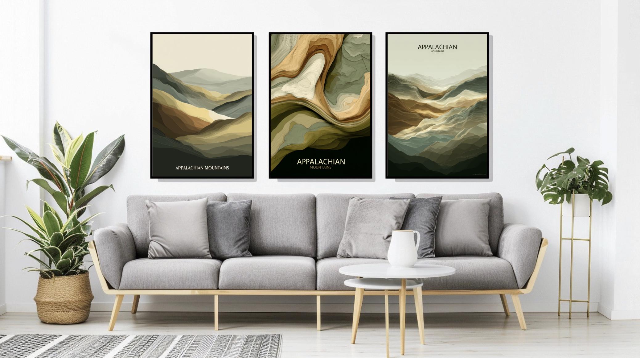 Appalachian Mountains Abstract Poster Modern Topographic Map Art Olive ...