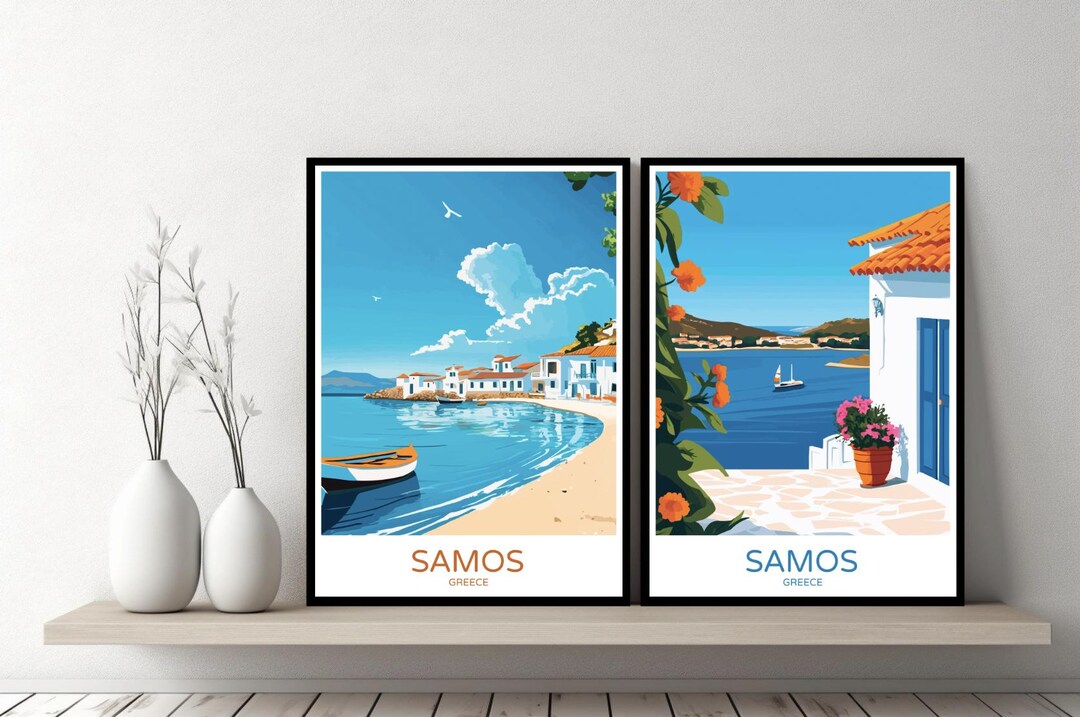 Samos Greece Poster Travel Print Samos Aegean Sea Chios Dodecanese ...
