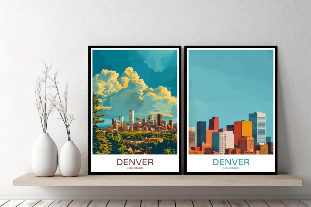 Denver Skyline Colorado Poster Travel Print Rocky Mountains Denver ...