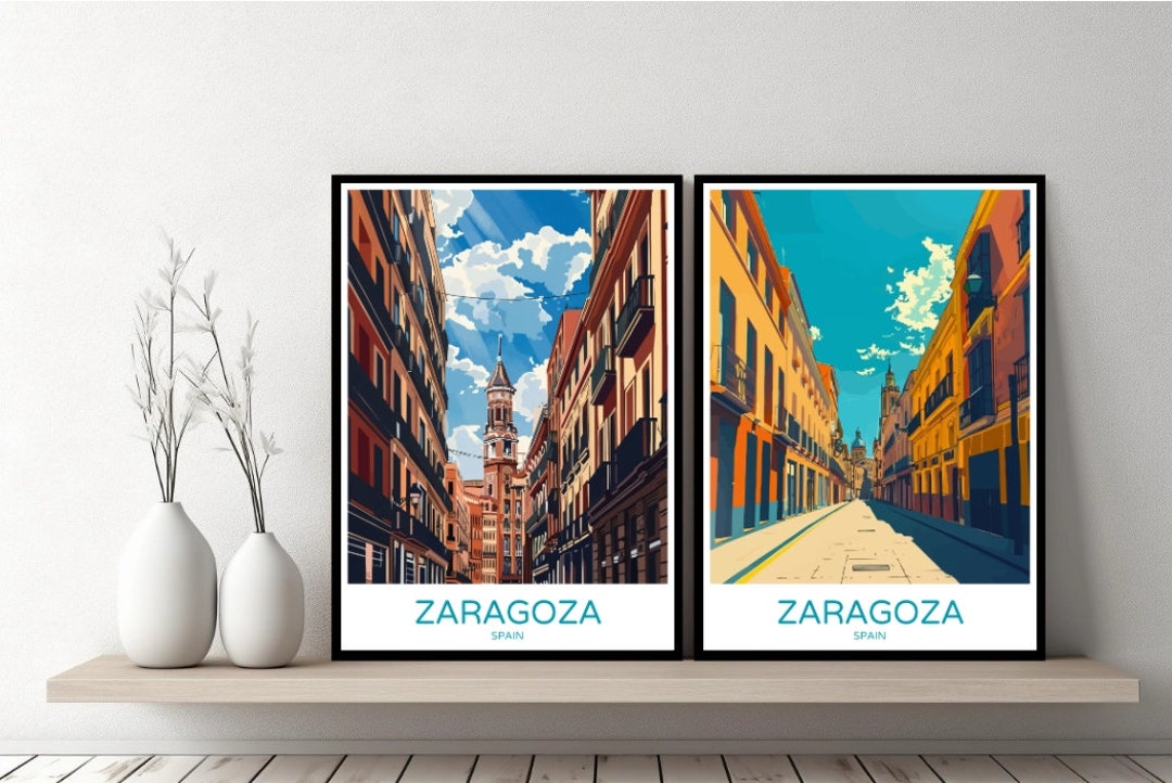 Zaragoza Spain Poster Travel Print Zaragoza Aragon Vintage City Canvas ...