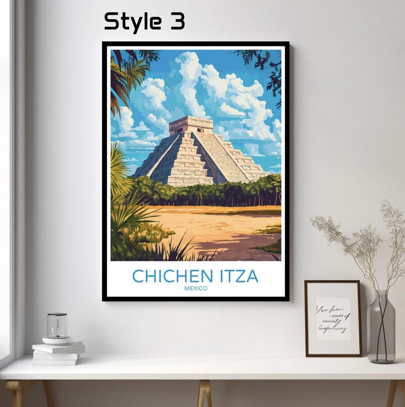 Chichen Itza Mexico Poster Travel Print Mexico Chichen Itza Maya City ...