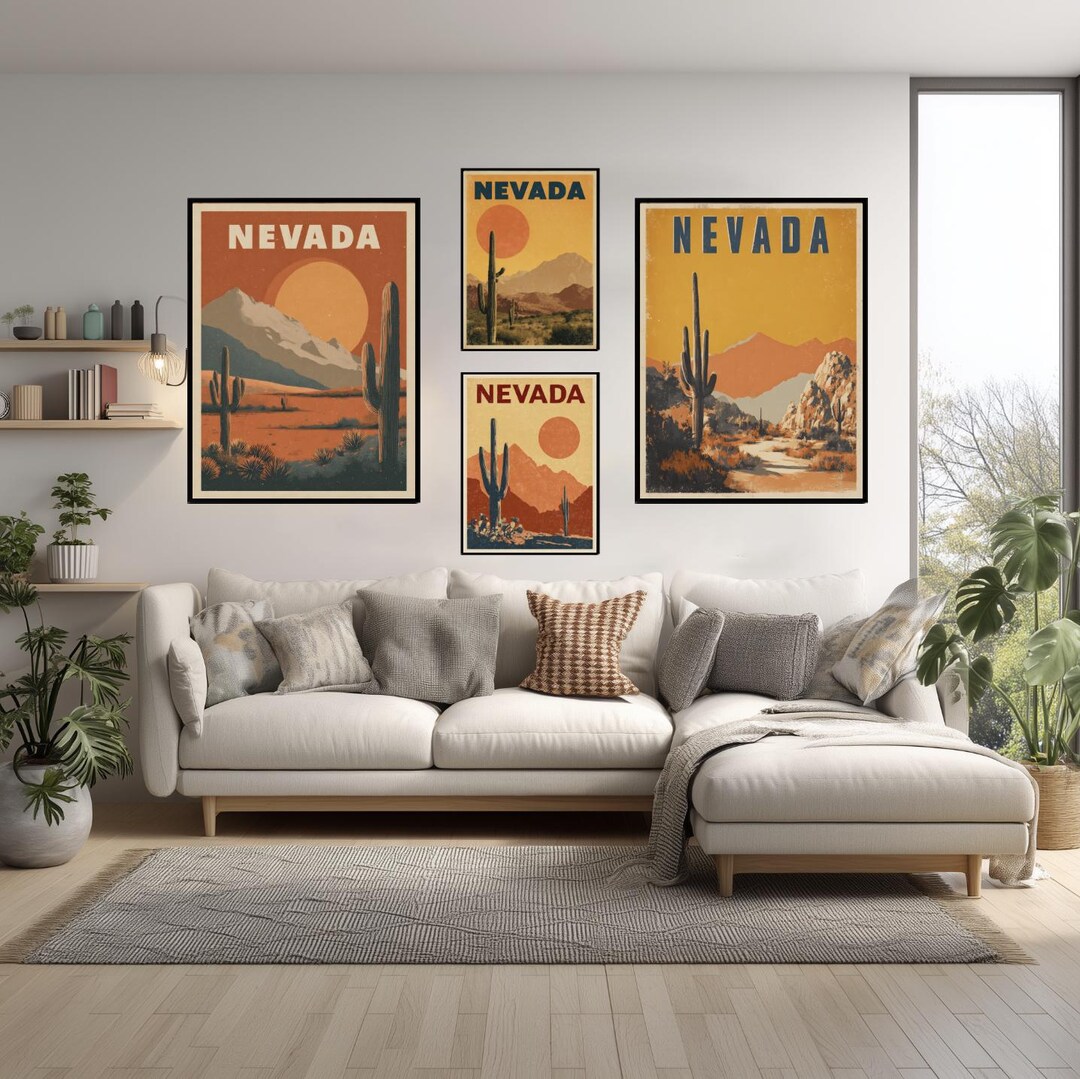 Nevada Retro Travel Poster 70s Desert Wall Art Print Vintage USA Poster ...