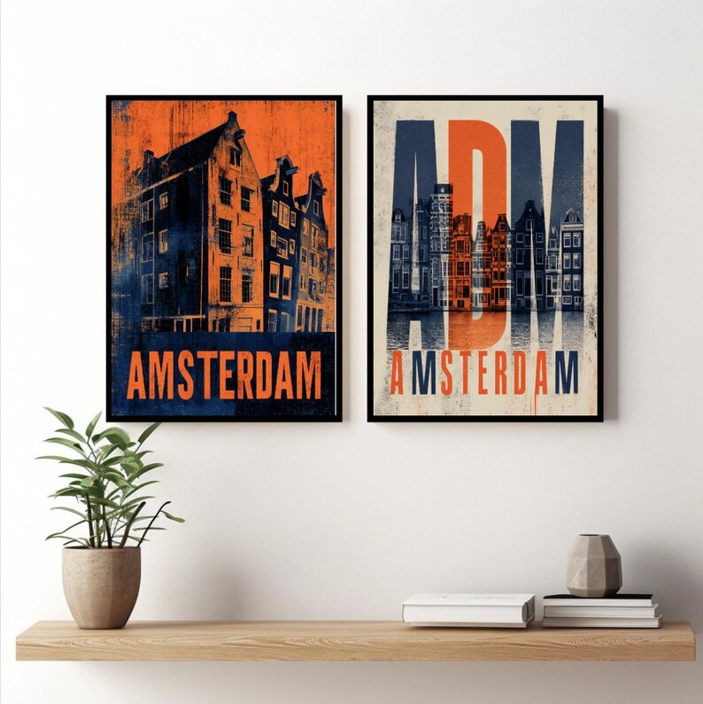 Amsterdam Netherlands Typographic Poster With Dutch Canal Outline and ...