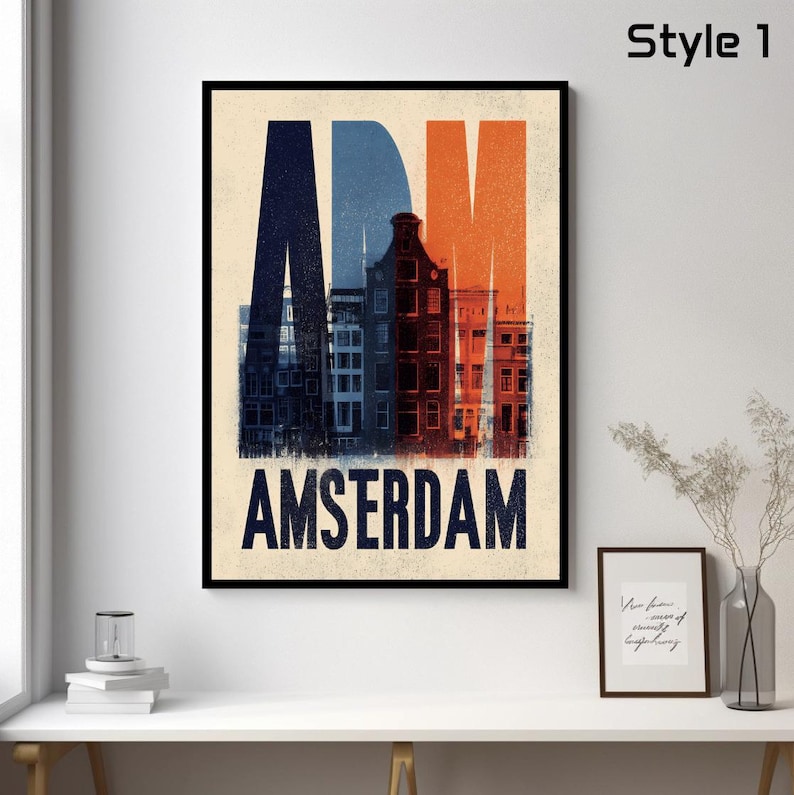 Amsterdam Netherlands Typographic Poster With Dutch Canal Outline and ...