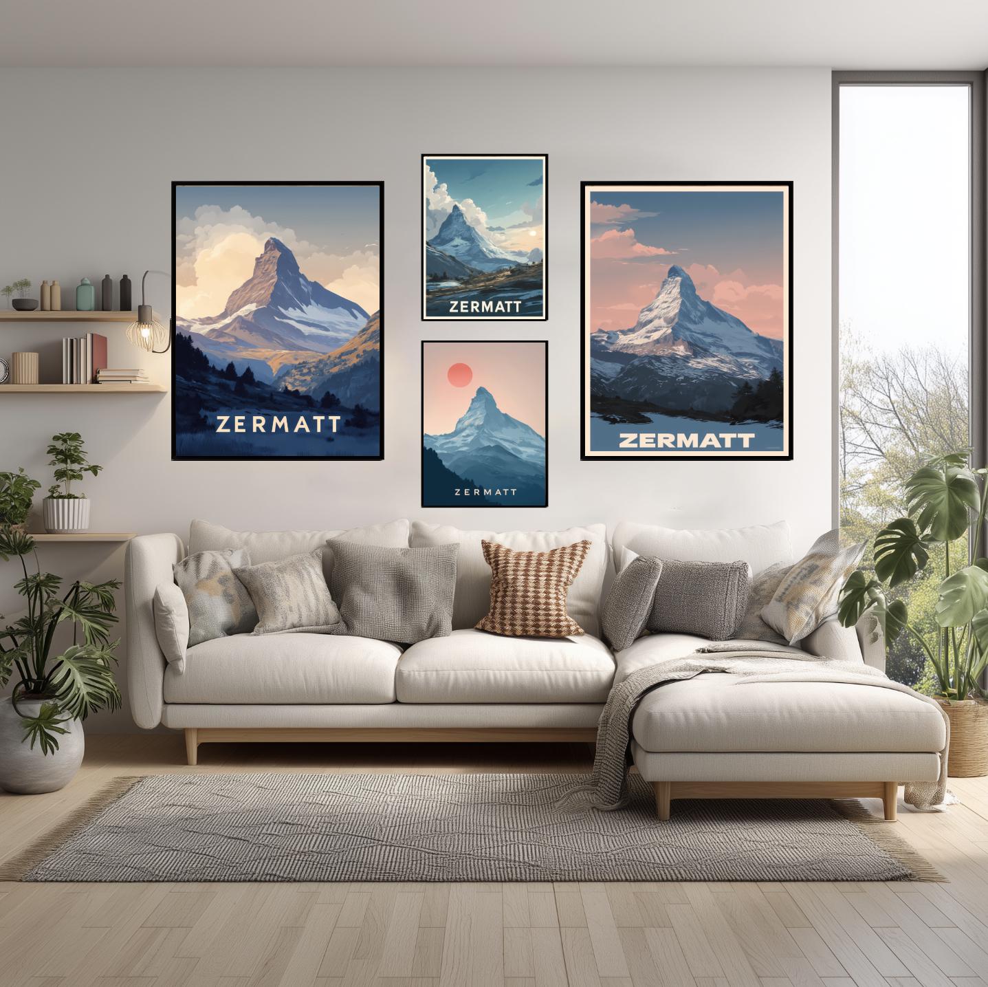 Zermatt Travel Poster | Modern TYPO Style Alpine Art | Printable ...