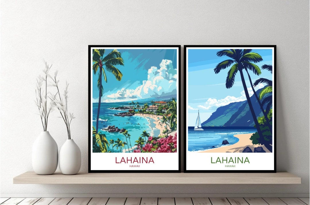 Lahaina Hawaii Poster Travel Print Hawaii Lahaina Beach Maui County ...