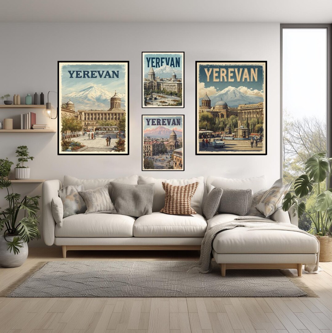 Yerevan Armenia Vintage Travel Poster Retro Wall Art Mount Ararat ...