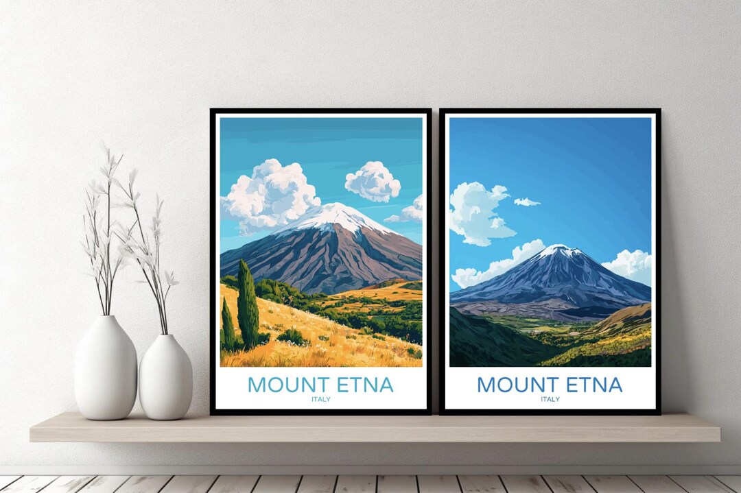 Mount Etna Italy Poster Travel Print Italian Peninsula Mount Etna ...