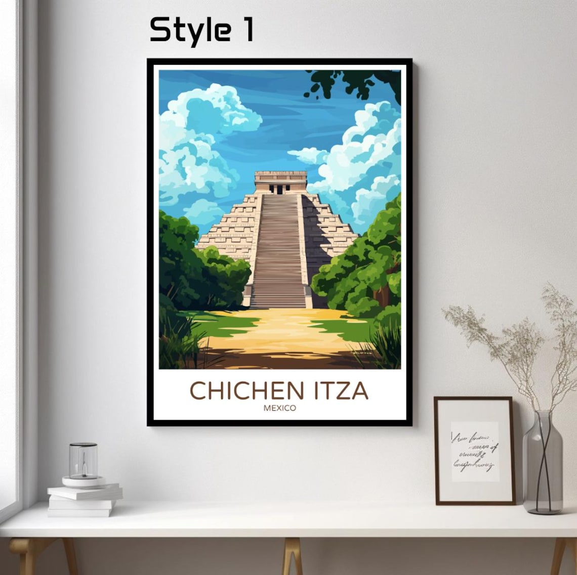 Chichen Itza Mexico Poster Travel Print Mexico Chichen Itza Maya City ...