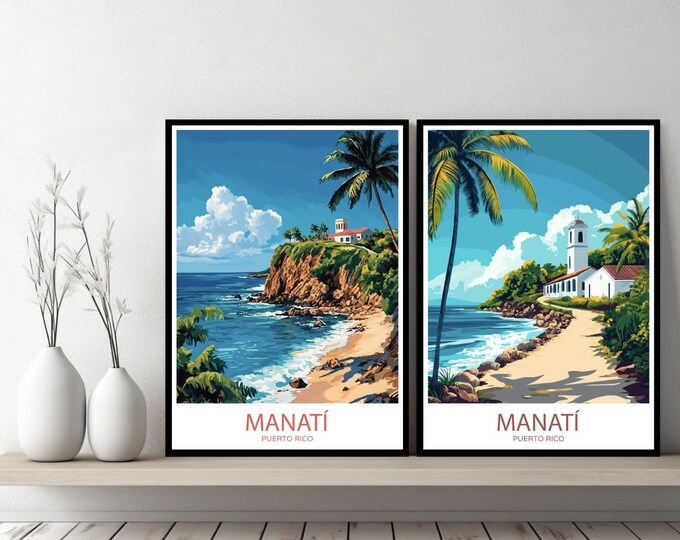 Manatí Travel Poster Puerto Rico Print Wall Art City Print Cityscape ...