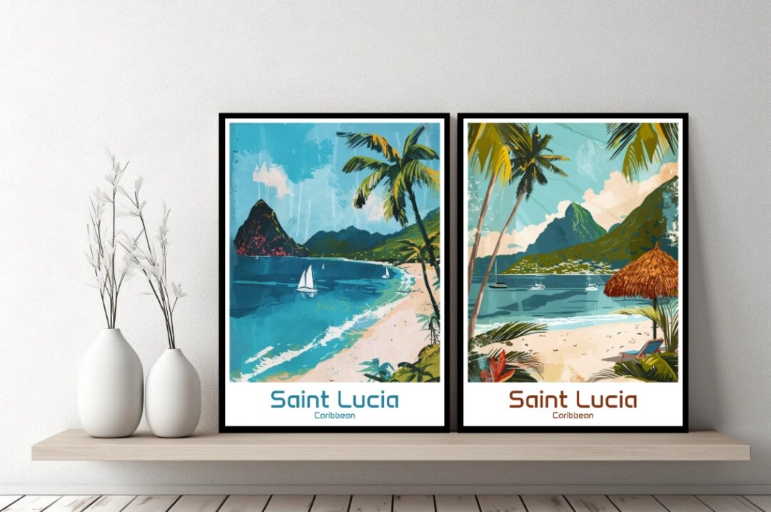 Saint Lucia Caribbean Poster Travel Print Caribbean Island Canvas ...