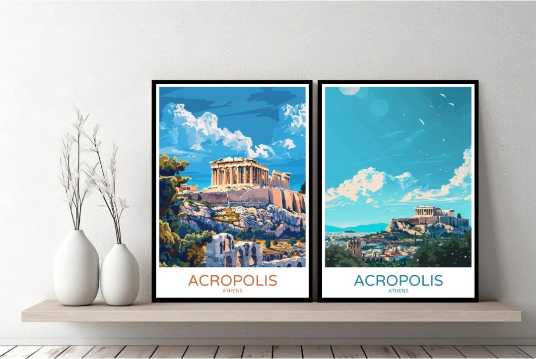 Acropolis Greece Poster Travel Print Athens Acropolis Mediterranean ...