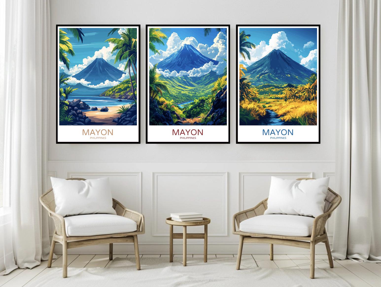Mayon Volcano Philippines Poster Travel Print Mayon Albay Canvas Wall ...