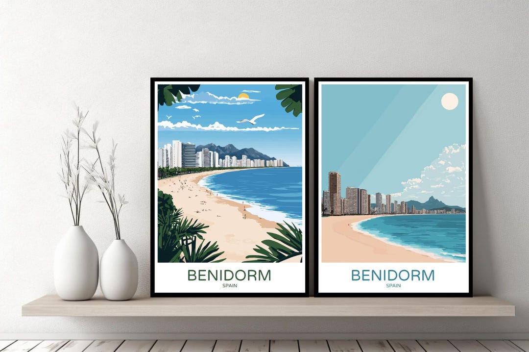 Benidorm Spain Poster Travel Print Benidorm Alicante Beach Vintage City ...
