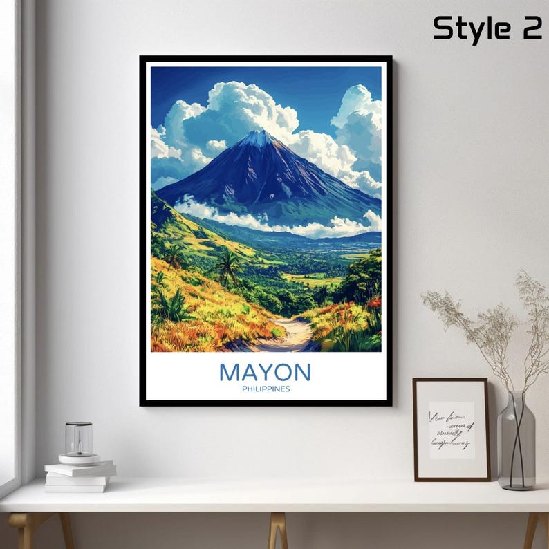 Mayon Volcano Philippines Poster Travel Print Mayon Albay Canvas Wall ...
